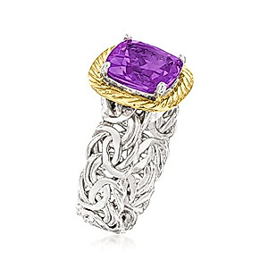 Ross-Simons 3.00 Carat Amethyst Byzantine Ring in Sterling Silver and 14kt Yellow Gold. Size 7