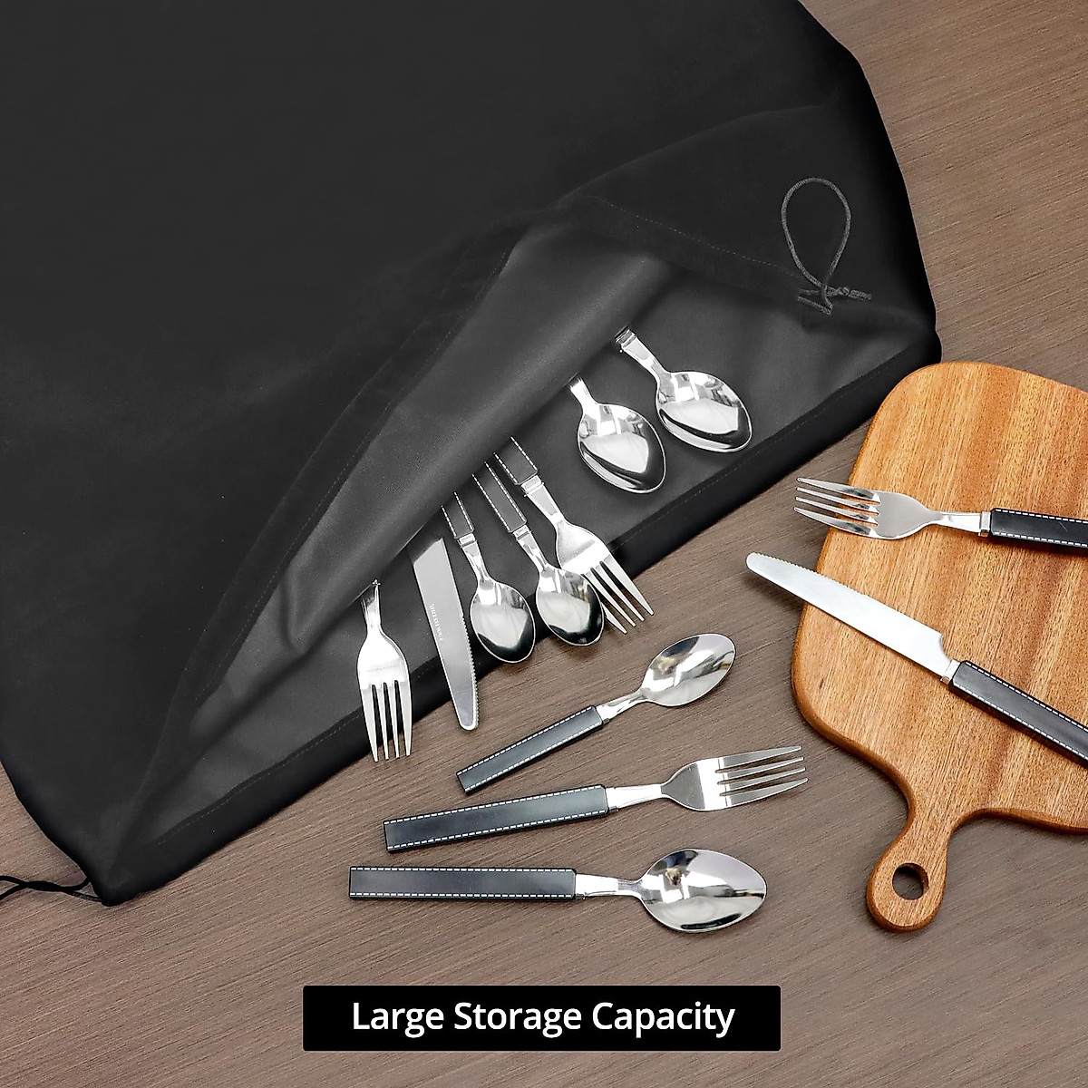 QWORK 6-Pack Large Black Anti-Tarnish Storage Bags - 24x32 inches Soft Flannel Cloth Pouches for Silverware, Jewelry Protection - Rust, Corrosion, Dust Prevention with Adjustable Drawstring