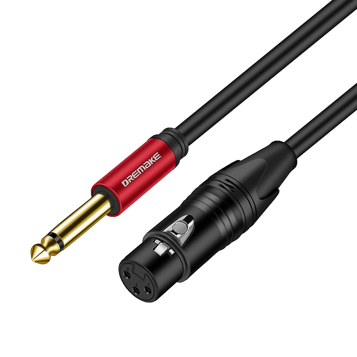 DREMAKE Unbalanced XLR 3-Pin Female to Jack 6.5mm 1/4 TS Male Mic Patch Cord, 25FT XLR to Jack 6.35mm Mono Audio Instrument Cable for Karaoke, Speaker System, Dynamic Microphone - Black