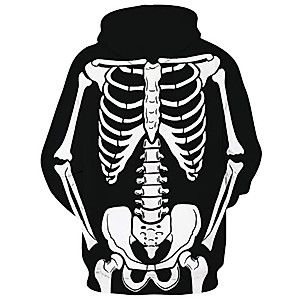 Idgreatim Men Women Halloween Skeleton Hoodie Novelty Realastic 3D Graphic Pullover Sweatshirt with Pocket Novelty Cpsplay Hoody Jacket for Dead Parades XL