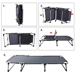 REDCAMP Oversized Fold Up Camping Cots for Adults Most Comfortable, Adjustable 4 Position Reclining Outdoor Lounge Chairs for Outside Patio Indoor Sleeping, Black