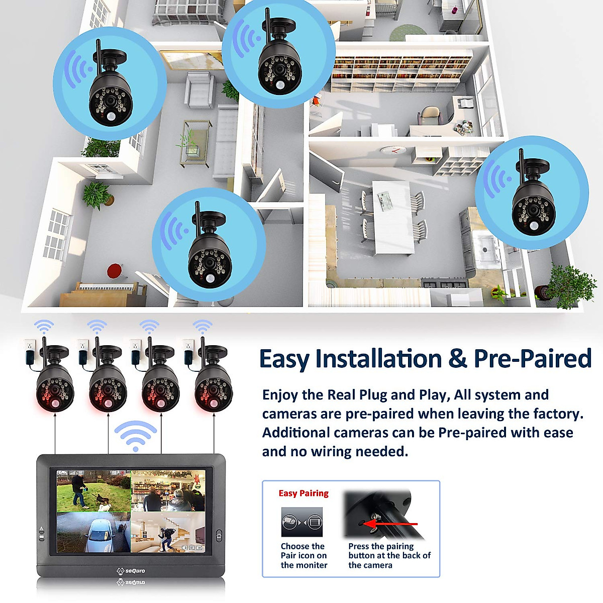 Sequro GuardPro Digital Surveillance Security Add-on Camera, HD Night Vision,Weatherproof, Motion Detecton Compatible with GuardPro 720P Surveillance DVR Kit,Black, Home, Small Business Office