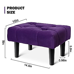 HOUCHICS Small Footstool Ottoman, Velvet Wooden Foot Stool Ottoman with Wood Legs, Sofa Footrest Extra Seating for Living Room Entryway Office(Purple 1PACK)