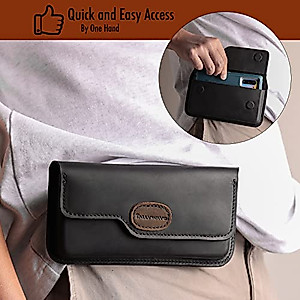 Tallywave Horizontal Cell Phone Pouch for Belt, Leather Phone Holster with Belt Clip for Phone 14 Pro Max, Galaxy S23 Ultra for Smartphone with Protective Case,Phone Belt Holder,XL,Black