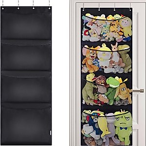 VICTORICH Stuffed Animal Storage, Over The Door Organizer Storage for Stuffed Animals Holder, Stuffed Animal Toy Net Hammock Storage Bag for Boys Girls Bedroom Bathroom Behind Door Storage, Black