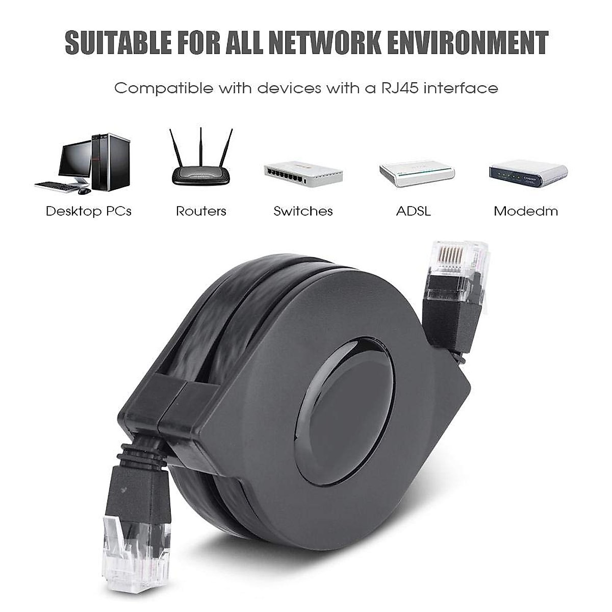 Sonew CAT6 Ethernet Cable, Adjustable Retractable RJ45 LAN Network Cable Cord, High Speed LAN Wires Internet Patch Cable, Network Cable Laptop Internet Connection Black (2m/6.6ft)