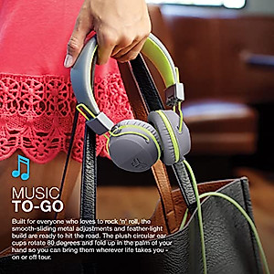 JLab Audio Neon Headphones On-Ear Feather Light, Ultra-plush Eco Leather, 40mm drivers, GUARANTEED FOR LIFE - Graphite/Lime