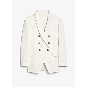 Asvivid Double Breasted Blazers Jacket for Work Casual White Blazer Office Tailored Blazers Notch Lapel CasualStretchy Lady Suit S