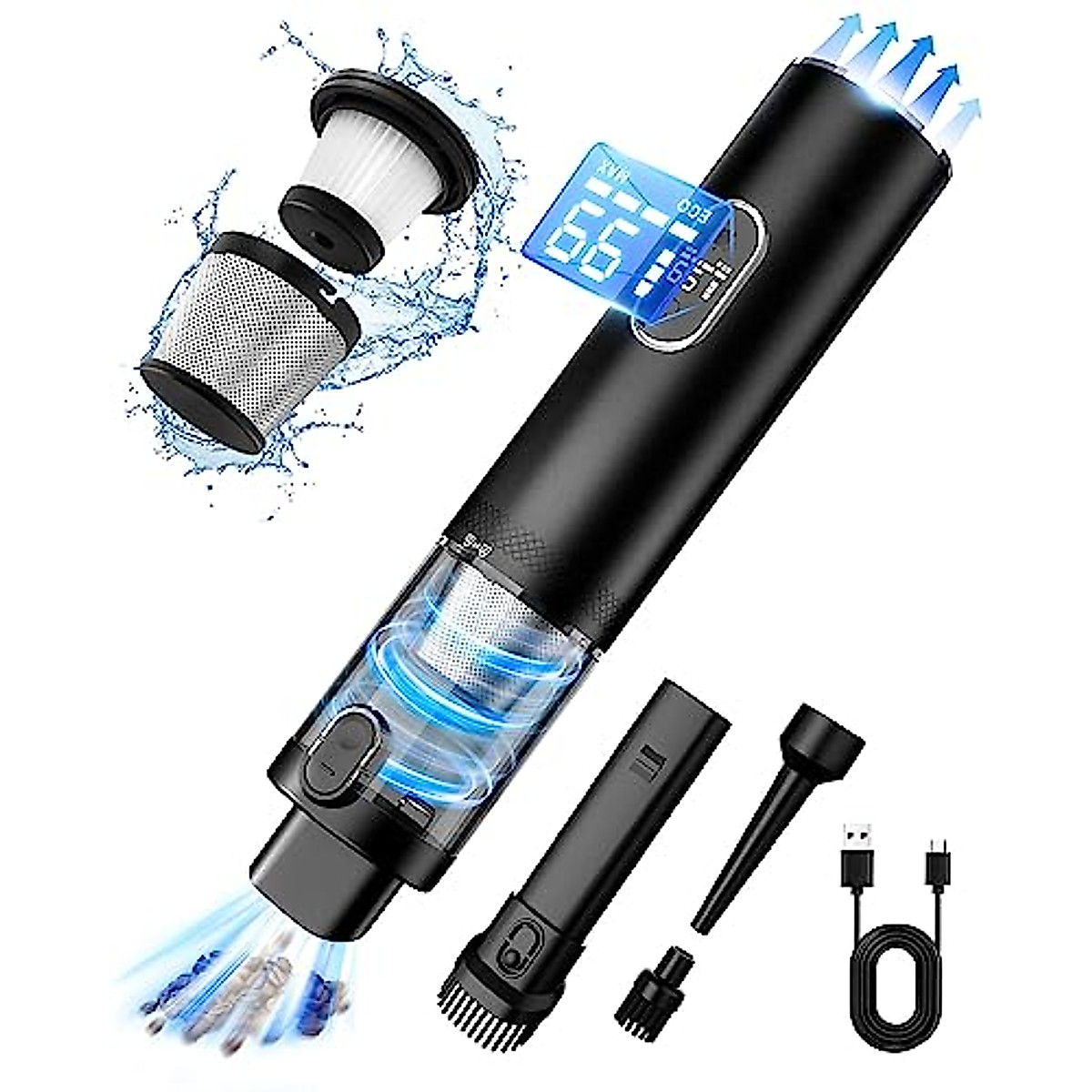 Coransi Car Vacuum Cleaner High Power 13000PA, Hand Vacuum Cordless Ultra-Lightweight 1.24lbs, Portable Car Vacuum Cleaner with Air Blower, Handheld Vacuum Wireless with LED for Pet Hairs