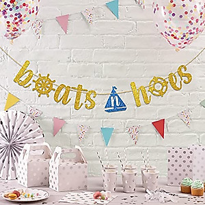 Dalaber Gold Glitter Boats N Hoes Banner - Funny Nautical Theme Birthday Decoration - Cruise Theme Wedding/Engagement/Bridal Shower/Bachelorette Party Decor Banner Photo Booth Prop