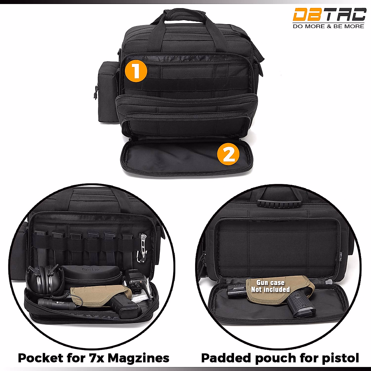 DBTAC Gun Range Bag Deluxe Middle Size | Tactical 2~4 Pistol Shooting Range Duffle Bag with Lockable Zipper for Handguns and Ammo (Black)
