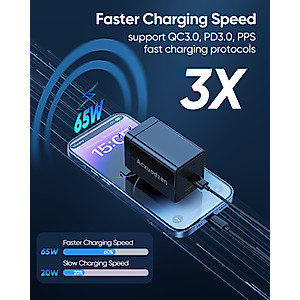 [2 Pack] USB C Charger Block 160W, 3-Port GaN Super Fast Charger, Dual 65W Type C Charging Block, Foldable QC3.0 Laptop Fast Charging for MacBook, iPhone, Samsung, Galaxy, iPad, Android, Black