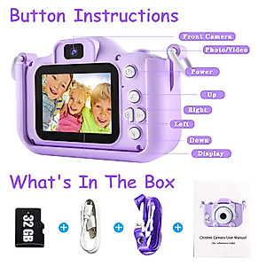 Kids Camera for Girls/Boys, 3-9 Year Old Toys for Girls/Boys, Christmas Birthday Gift for Age 6-9 Girls/Boys Kids Digital Dual Camera, Selfie Camera for Kids, 32GB Memory Card(Purple)