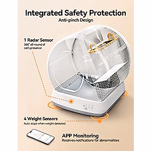 MeoWant Self-Cleaning Cat Litter Box, Integrated Safety Protection Automatic Cat Litter Box for Multi Cats, Extra Large/Odor Isolation/APP Control Smart Cat Litter Box with Mat & Liner
