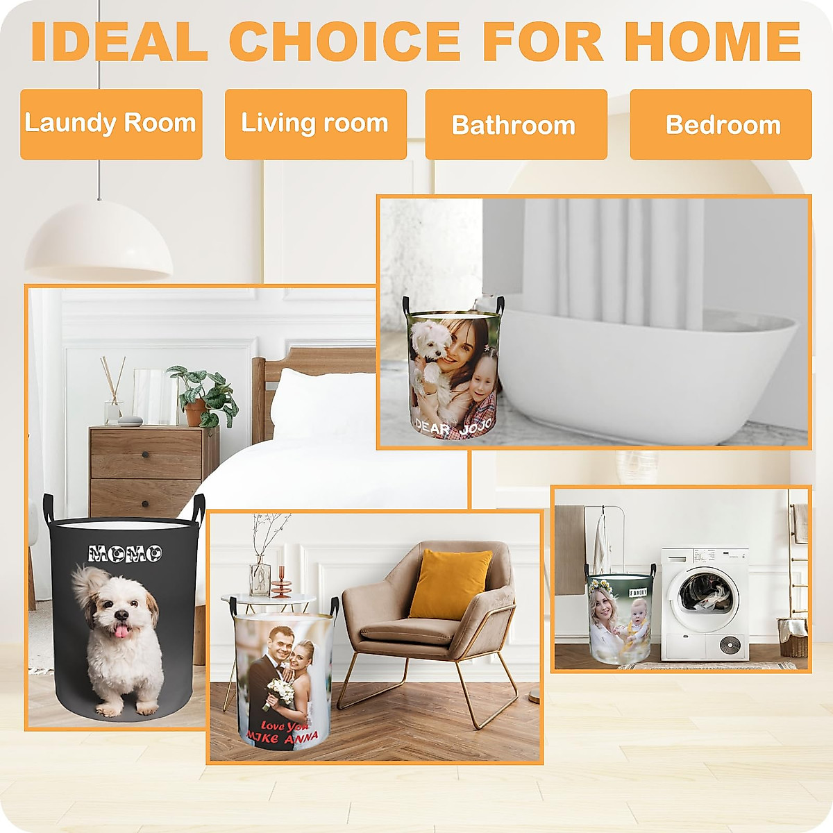 Custom Laundry Hamper Personalized Laundry Basket With Name Customized Dirty Clothes Storage Basket for Bathroom Living Room Bedroom Collapsible with Handles Gifts for Boys Girls Women Men (S)