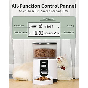 Automatic Cat Feeder, Arspic 4L Auto Cat Food Dispenser with Programmable Timer Feeder and Portion Control Automatic Pet Food Feeder for Small & Medium Cats Dogs with Desiccant Bag & Voice Recorder