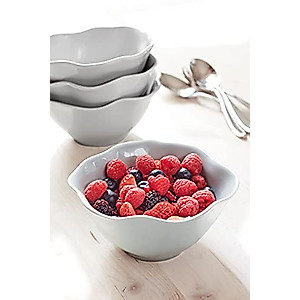 Portmeirion Sophie Conran Floret Stoneware All Purpose Bowls 7 Inch Set of 4 - Dishwasher & Microwave Safe Great Kitchen Home Use for Serving Cereal Soup Salad & More, Robins Egg