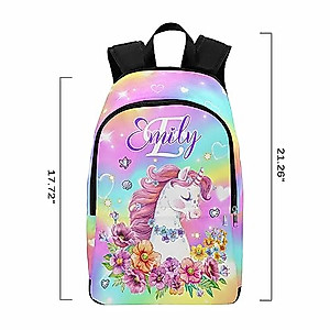Custom Girls School Backpack with Name for Back School Gifts, Personalized Waterproof Girls Bookbag for Kids Middle School Students Bookbag Outdoor Daypack for Your Kids