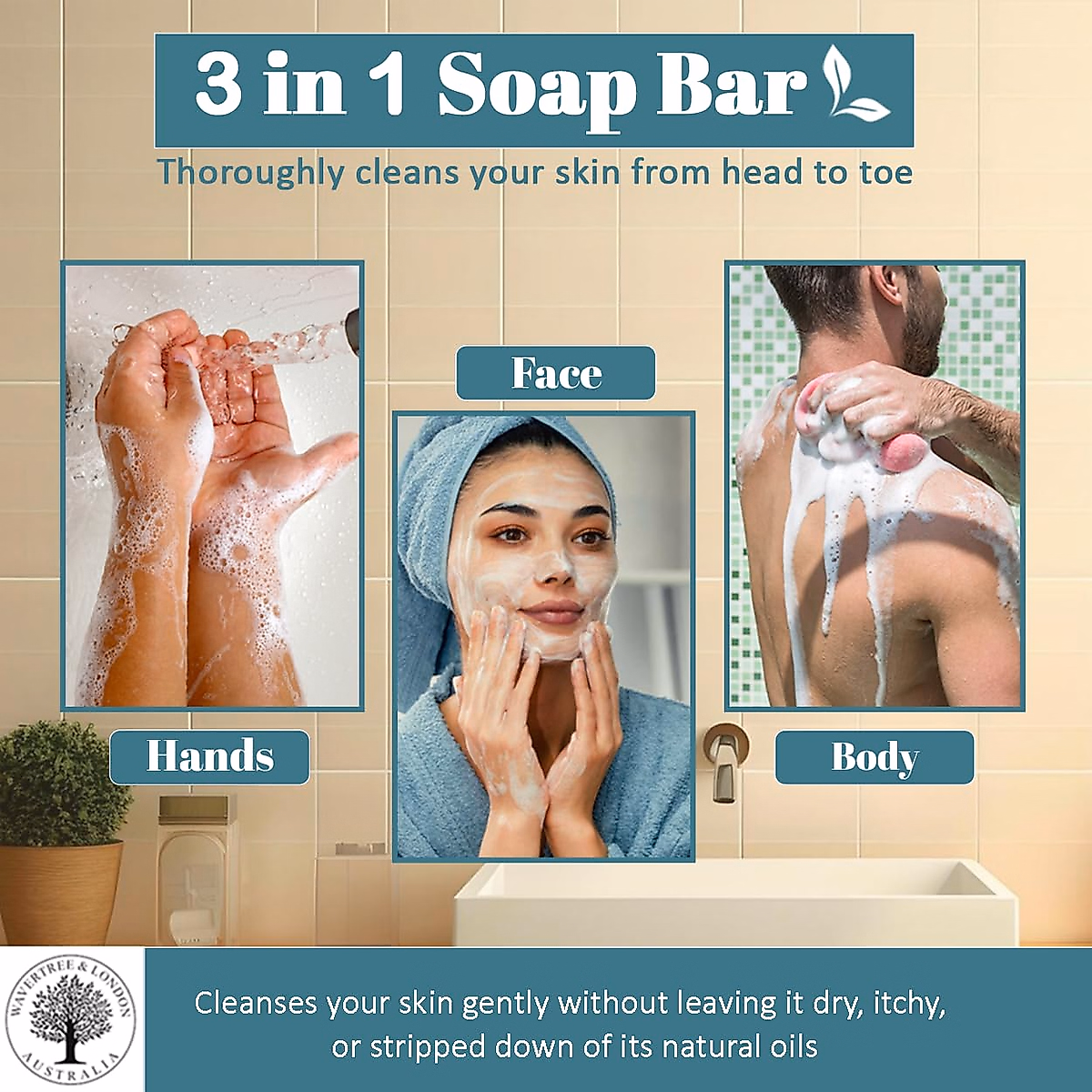 Wavertree & London Beach Scented Natural Soap (2 Bars), 7oz Moisturizing French Triple Milled Soap Bars enriched with shea butter - Pure Plant Oil Bath & Body Soap for All Skin Types