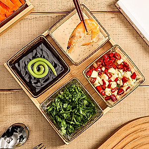 HARAY Salad Bowls Four-square Glass Snack Dish and Chassis Home Restaurant Divided Fruit Snack Dried Fruit Plate Side Dish Dipping Saucer Soy Sauce Dish Salad Bowls (Color : Brass)