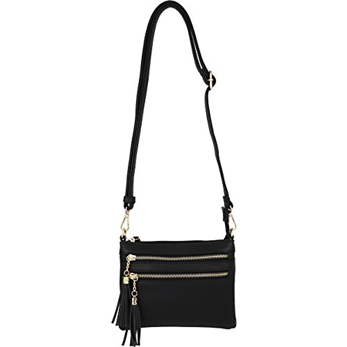 B BRENTANO Vegan Mini Multi-Zipper Crossbody Handbag Purse with Tassel Accents (Black.)