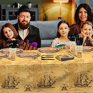 Durony 169-Piece Pirate Tableware Set - Pirate & Treasure Theme Birthday Party Supplies - Plastic Tablecloth, Plates, Napkins, Cups & Favors - Treasure Map Decors