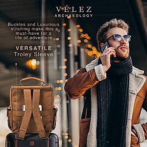 VELEZ Top Grain Leather Backpack for Men - 15 Inch Laptop Bag - Brown Designer Bookbag - Archaeology Vintage Travel Rucksack - Casual Daypack for Women