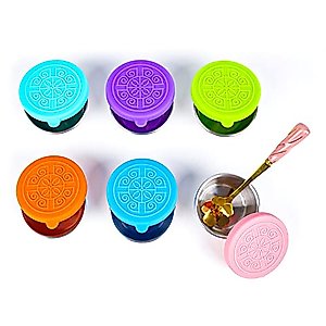 maieray Salad Dressing Container To Go For Lunch Box,6x1.6oz Reusable Small Condiment Cup Containers With Silicone Lids,Stainless Steel Leakproof Dipping Sauce Cups, Mini Food Storage Containers