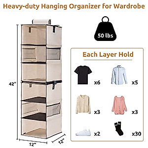 YOUDENOVA 4-Shelf Hanging Closet Organizer & Two 3-Shelf Separable Closet Hanging Shelves