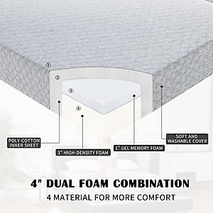 4inch Folding Mattress with Carrying Case Twin Tri-fold Memory Foam Mattress Foldable Floor Mattress Topper with Washable Cover Non-Slip Foam Camping Mat for Guest Napping, Twin Size, 75"x38"x4"