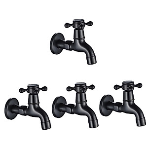 jojofuny 4pcs Bath Tub Accessories Water Faucet Outdoor Black Handle Tap Antique Bathroom Faucet Single Cold Water Tap Sink Faucet Black Kitchen Faucet Laundry Tub Copper Laundry Faucet