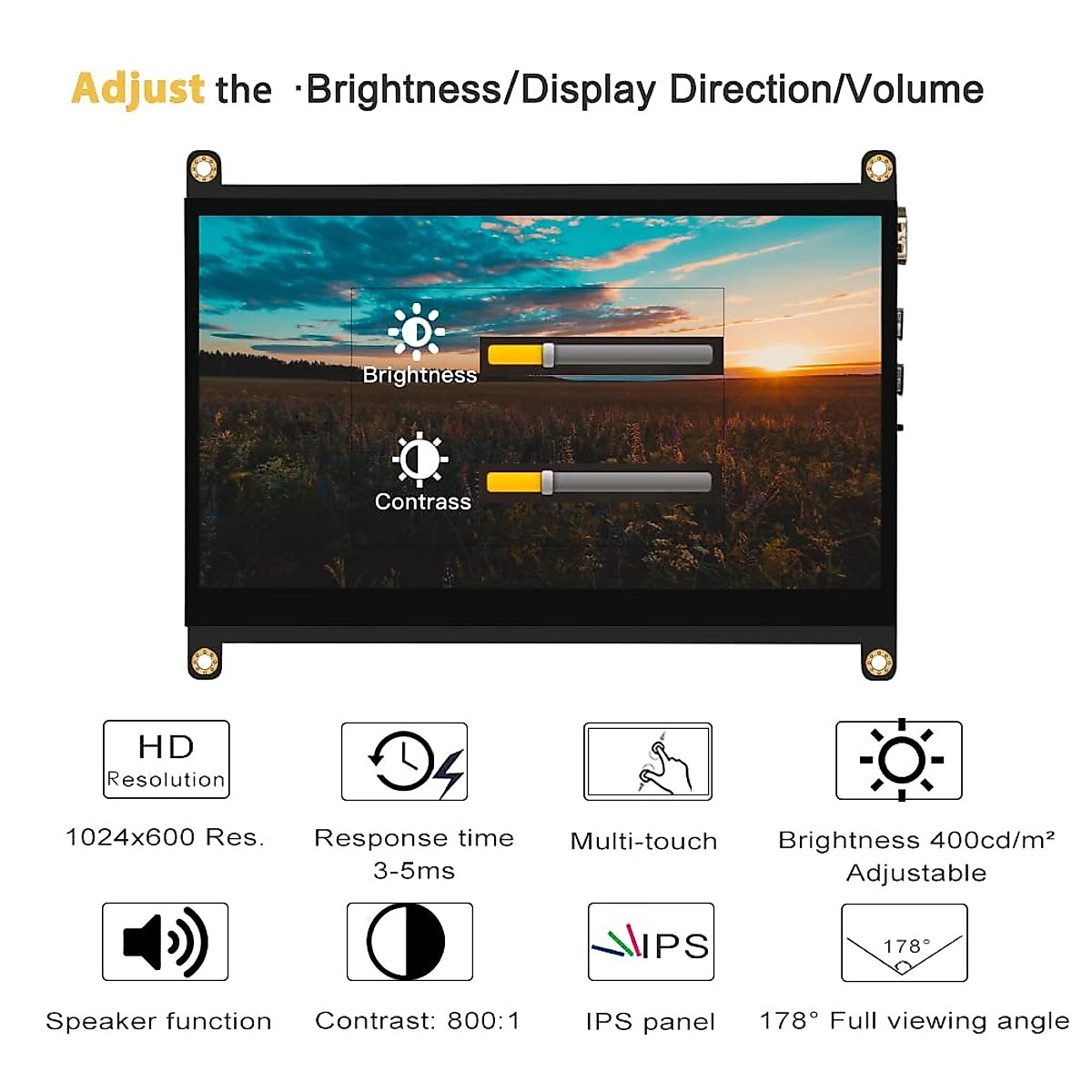 Lesown 7 inch Raspberry Pi Monitor Touchscreen with Case, Touch Display 7 inch Monitor Raspberry Pi 5 Screen 1024x600 IPS Small HDMI Monitor Speakers for Raspberry Pi 5 4 3 Win, Driver Free