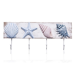 TideAndTales Beach Bathroom Decor 3D Seashell Wall Hooks Towel Rack for Coastal Bathroom, Bedroom or Kitchen - Shells and Starfish Beach Decorations for Home - Ocean Theme Beach House Decor