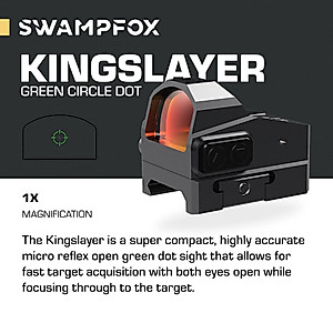 Swampfox Kingslayer RMR Footprint 1x22 Pistol Dot Sight, Green Circle Dot