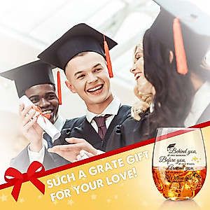 Patelai 2024 Inspirational Graduation Gift for Him or Her, Behind You All Memories Before You All Your Dream Stemless Wine Glass for 2024 College Graduate, 17 oz Wine Glass for Graduation Birthday