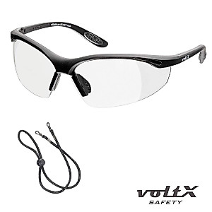 voltX 'Constructor' SAFETY READERS (CLEAR +2.0 Dioptre) Full Lens Reading Safety Glasses ANSI Z87.1+ & CE EN166F, Wraparound Style - Includes Safety Cord with headstop - UV400 anti fog coated lens