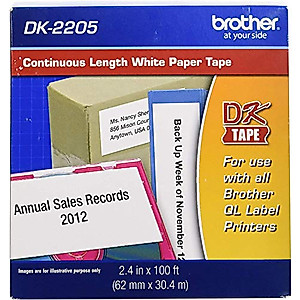 Brother Genuine, DK-2205 Continuous Paper Label Roll, Cut-to-Length Label, 2.4” x 100 Feet, (1) Roll Per Box (4)