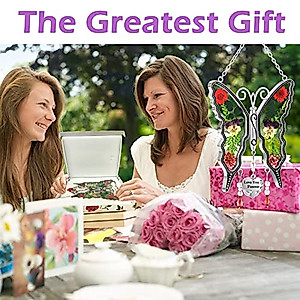 KY&BOSAM Suncatchers Love You Forever Butterfly Mom Gifts, Gift for Mom from Daughter Son, Suncatcher Gifts for Women Ornament for Windows Wind Chime with Pressed Flower Butterfly Embedded in Glass