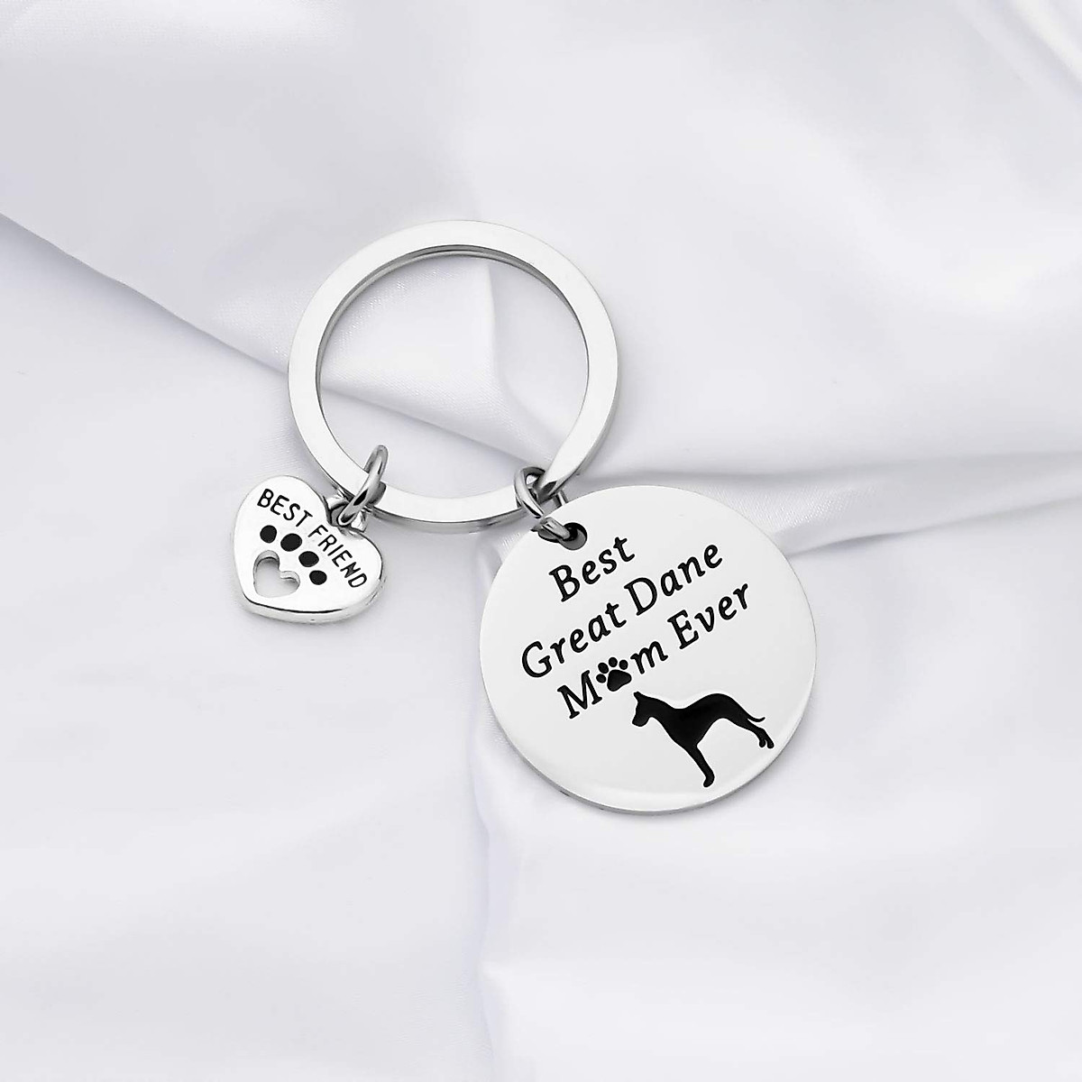 FUSTMW Great Dane Lover Gifts Best Great Dane Mom Ever Keychain Great Dane Mom Gifts for Dog Owners (silver)