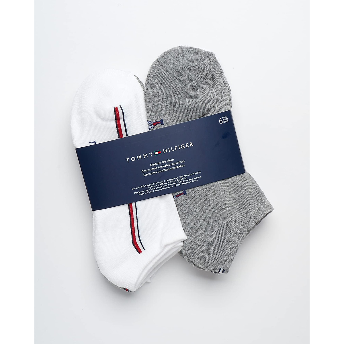 Tommy Hilfiger Men's Athletic Socks - Cushion No Show Ankle Socks (6 Pack), Size Shoe Size 7-12, White Multi
