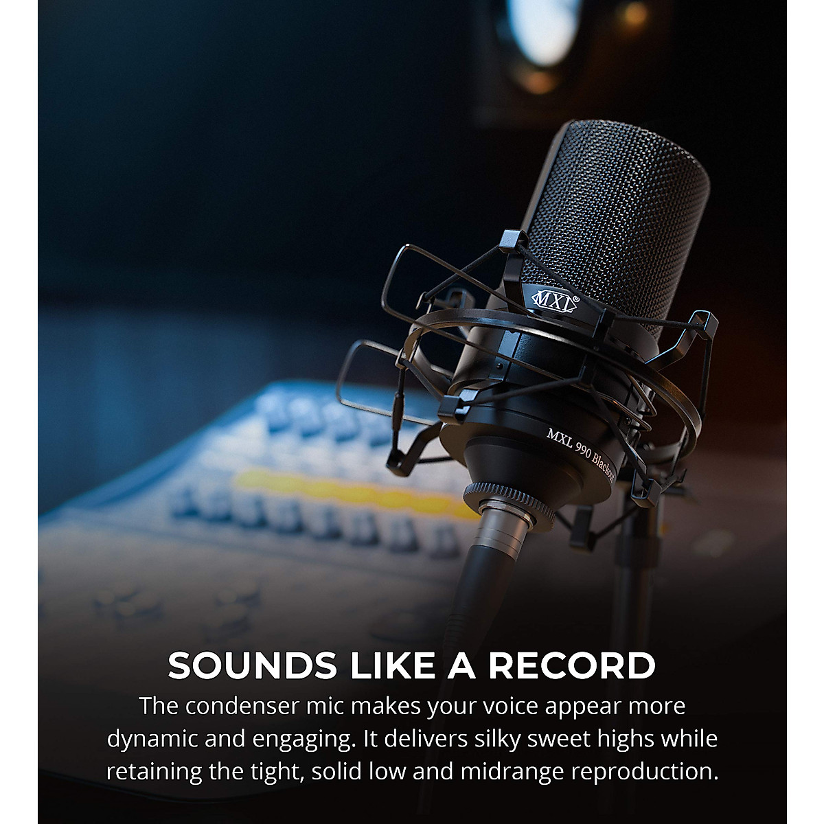 MXL 990 Condenser Microphone for Podcasting, Singing, Home Studio Recording, Gaming & Streaming | Detailed Sound | XLR | Large Diaphragm (Blackout)