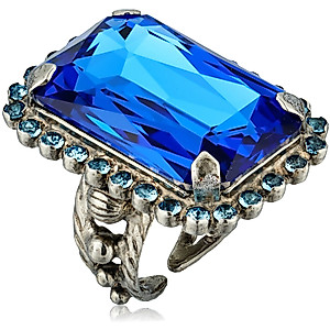 Sorrelli Crystal Cocktail Adjustable Ring, Antique Silver-Tone Finish, Ultramarine