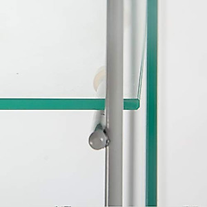 JT Glass Display Cabinet 4 Shelves with Door, Easy to Install, Solid Tempered Glass, Floor Standing Curio Bookshelf for Living Room Bedroom Office (White)