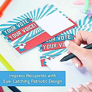 T MARIE 100 Bulk Voter Postcards 4x6” - Your Vote Your Voice, Red, White and Blue Theme With Blank Back for Message to Voters - Encourage Voting In Your State