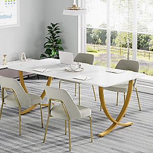 Tribesigns Executive Desk, 63” W x 31.5” D Large Office Desk, Modern Computer Desk Conference Table Meeting Room Table, Business Furniture for Home Office, White and Gold