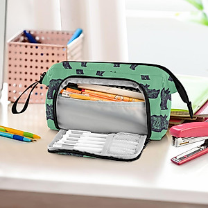 Fisyme Rhino Rhinoceros Green Pencil Case Large Capacity Pencil Pouch Pen Bags Box Big Makeup Pencil Case Organizer