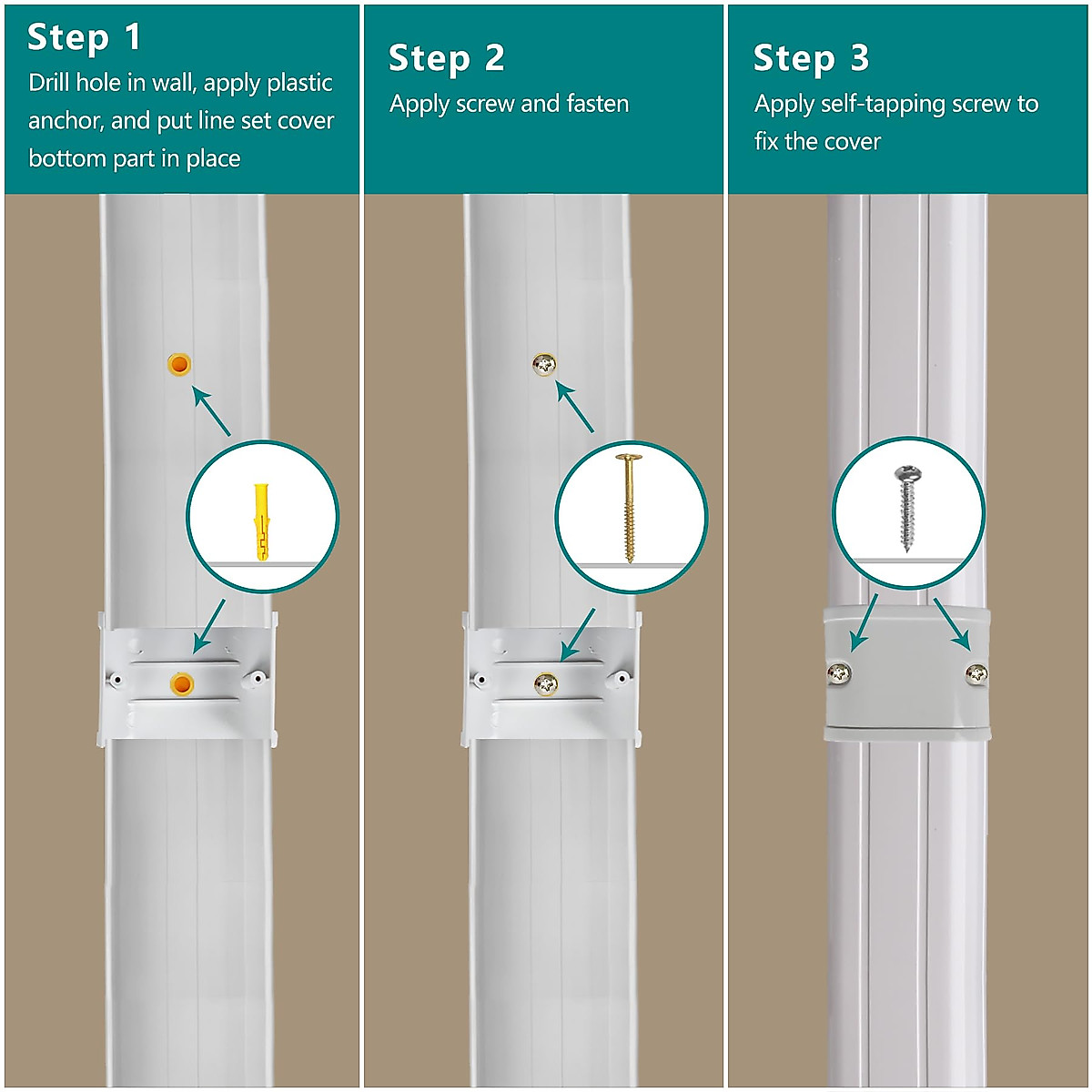 Daisypower 3IN PVC Decorative Air Conditioner Line Set Connector/Coupler,PVC Line Set Cover kit,for Ductless Mini Split,Central AC,Cooling Only, Heat Pump