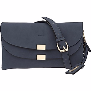 B BRENTANO Vegan Fashion Double-Flap Wristlet Clutch Crossbody Handbag (Navy(N))