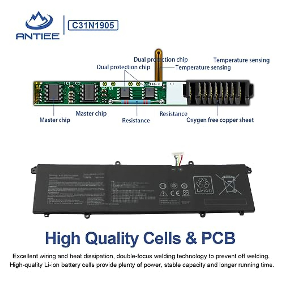 ANTIEE C31N1905 Laptop Battery Replacement for Asus VivoBook S13 S330FA S330UA S333EA S333JA S14 M433IA S433EA S433IA S15 D533IA S513EA M533IA S532FA S533EA S533FL S533EQ S533IA 11.55V 50Wh 3-Cell