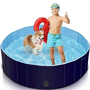 47 inch Large Dog Swimming Pool,Foldable Dog Pool Collapsible Hard Plastic Dog Swimming Pool Portable Bath Tub for Kids Dogs and Cats Pet Wading Pool for Indoor and Outdoor